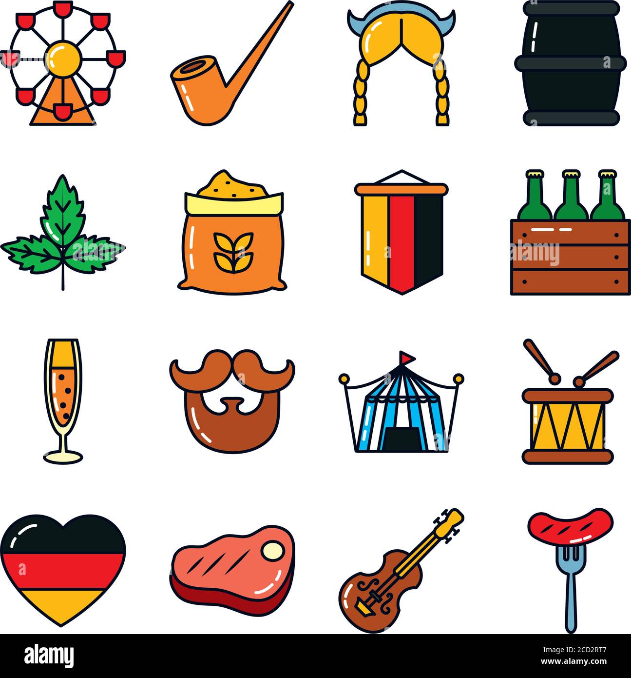 icon set of german flag and oktoberfest over white background, line and ...