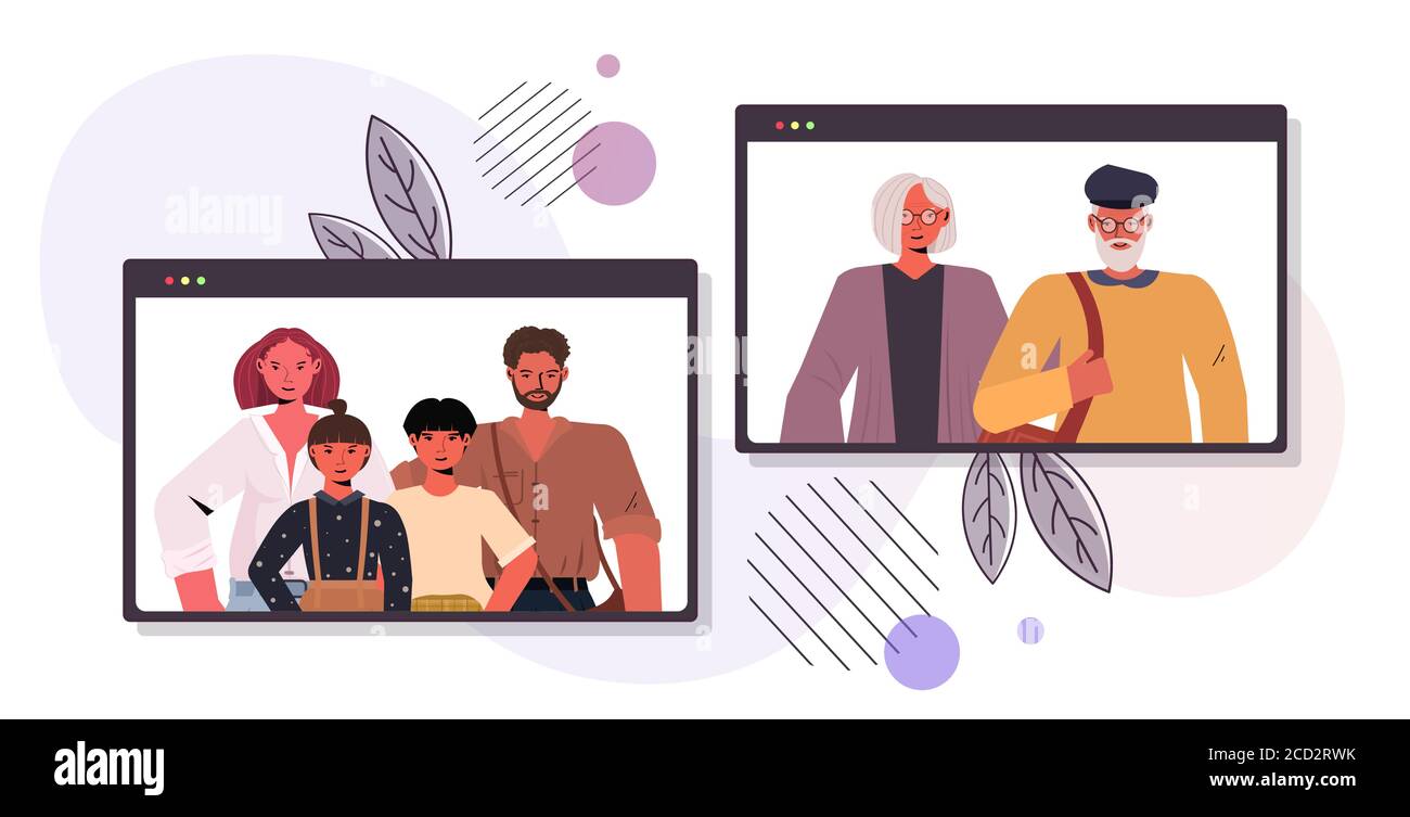 parents and children having virtual meeting with grandparents in web ...