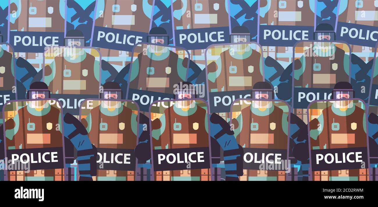 policemen in full tactical gear holding shields and batons riot police ...