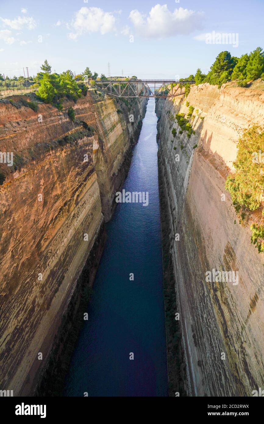 The Corinth Canal connects the Gulf of Corinth in the Ionian Sea with ...