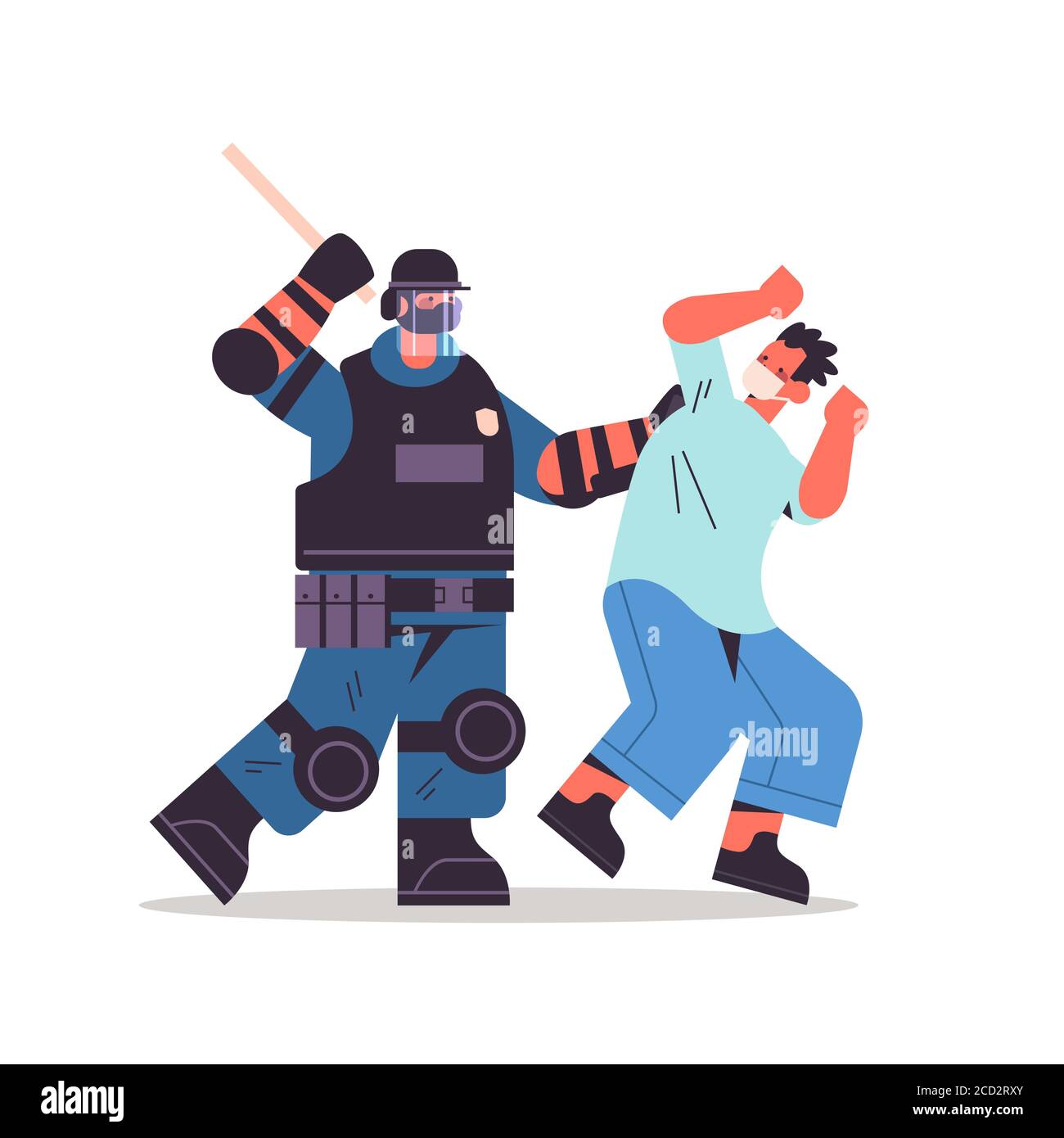 policeman in full tactical gear riot police officer attacking street ...