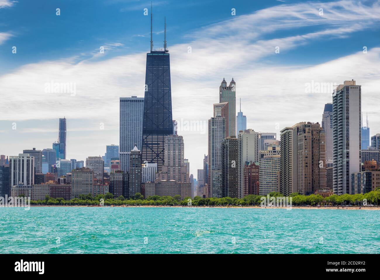 Chicago skyline at sunny summer day, Chicago, Illinois, USA Stock Photo ...