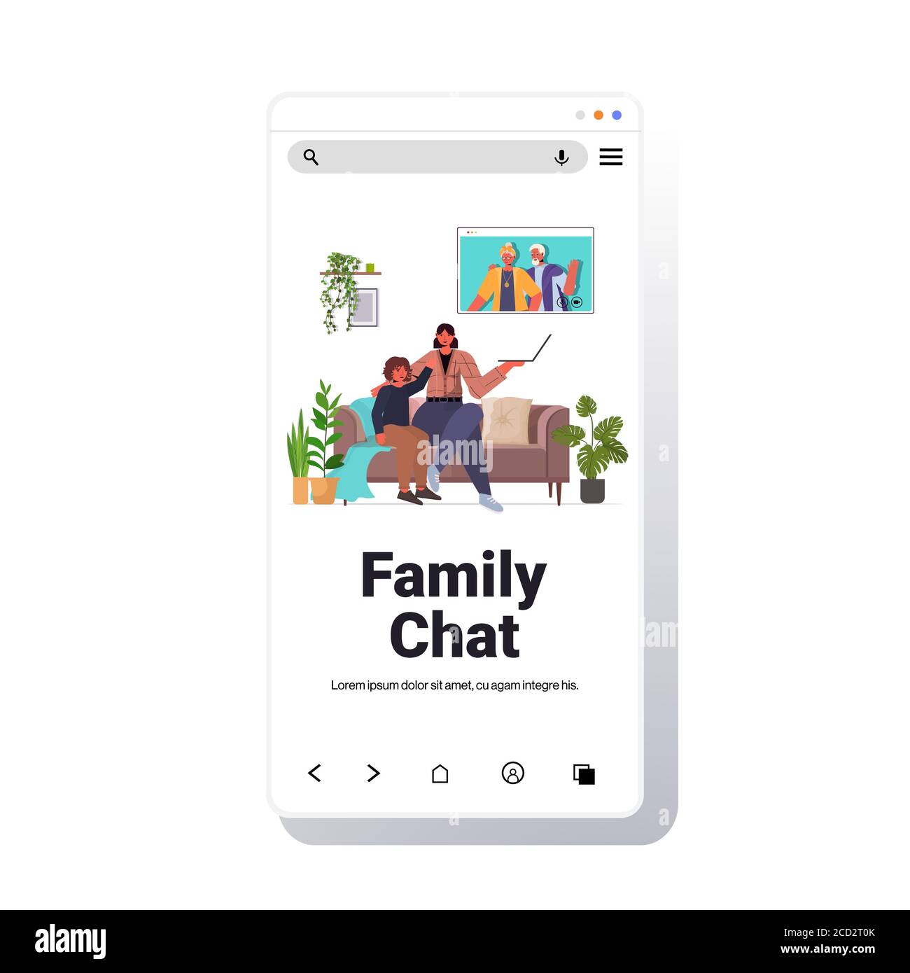 mother and son having virtual meeting with grandparents in web browser ...