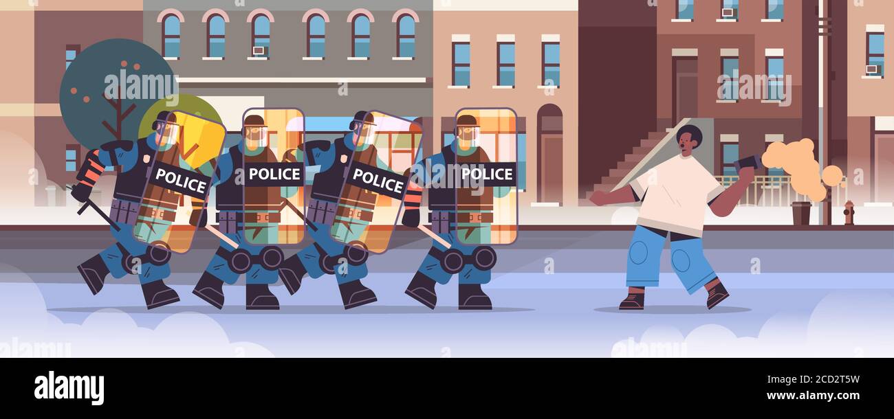 policemen in full tactical gear riot police officers attacking ...