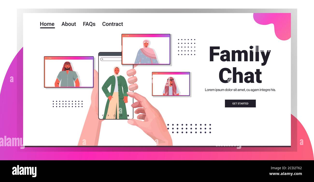 hands using smartphone chatting with arabic people in web browser ...