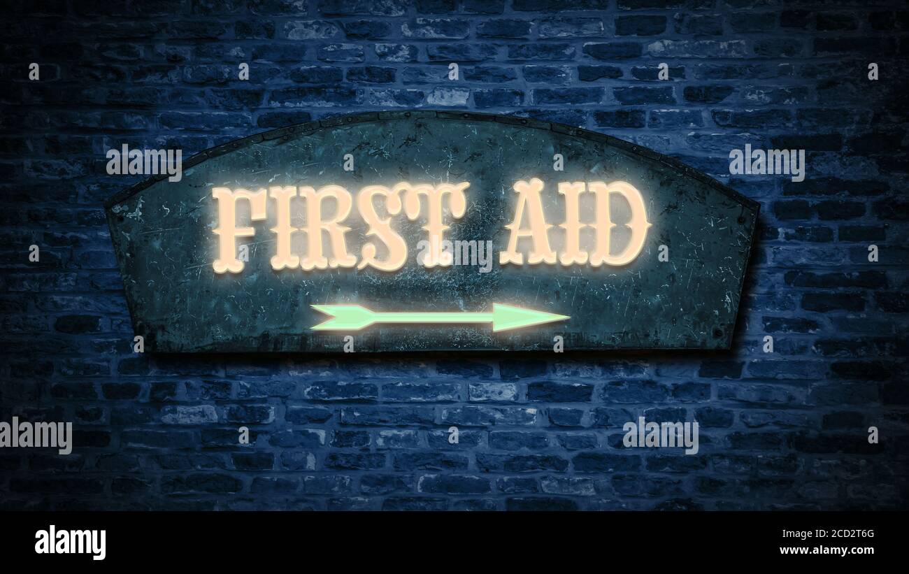 Street Sign the Direction Way to First Aid Stock Photo - Alamy