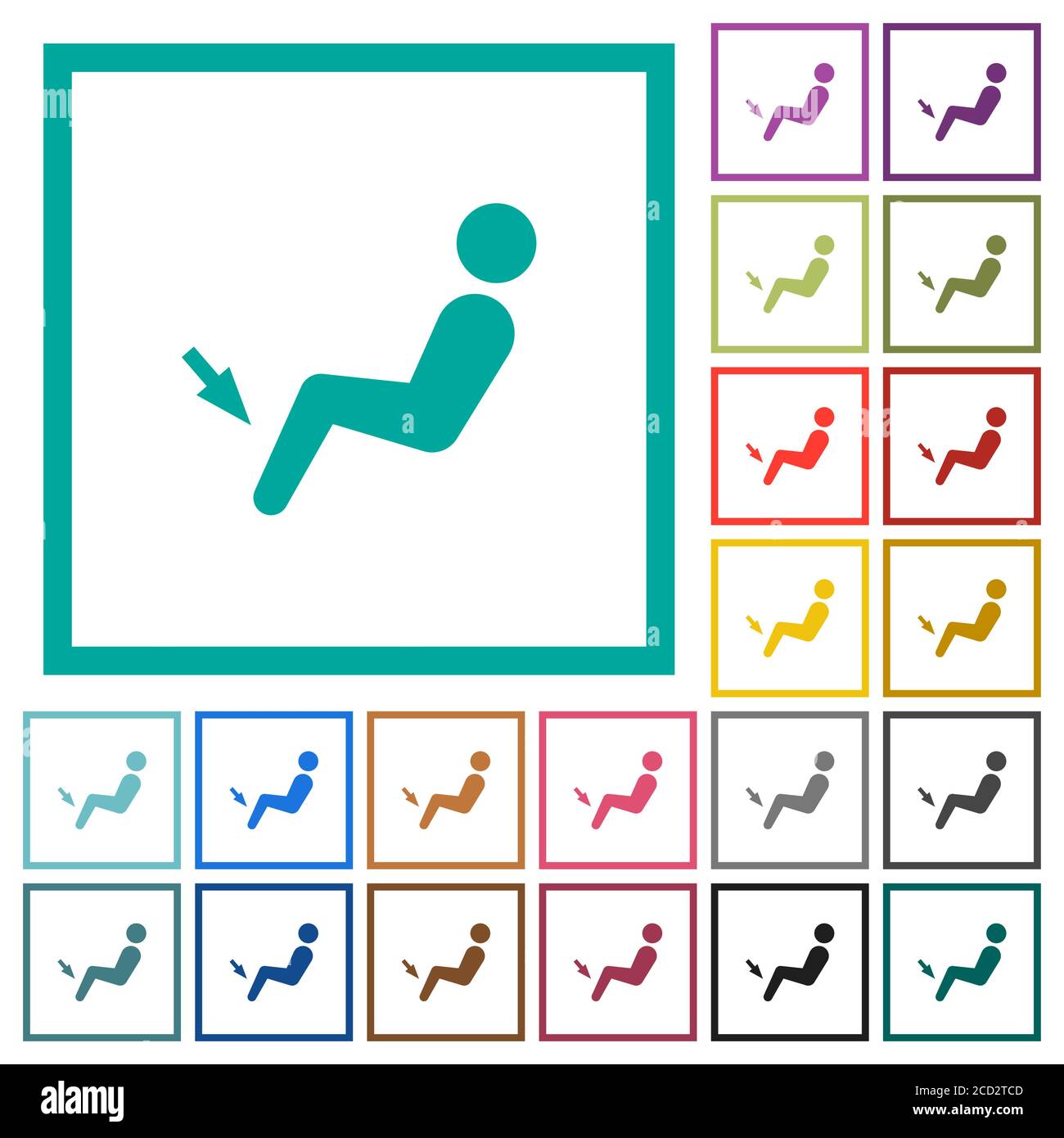 Car air flow direction foot flat color icons with quadrant frames on ...