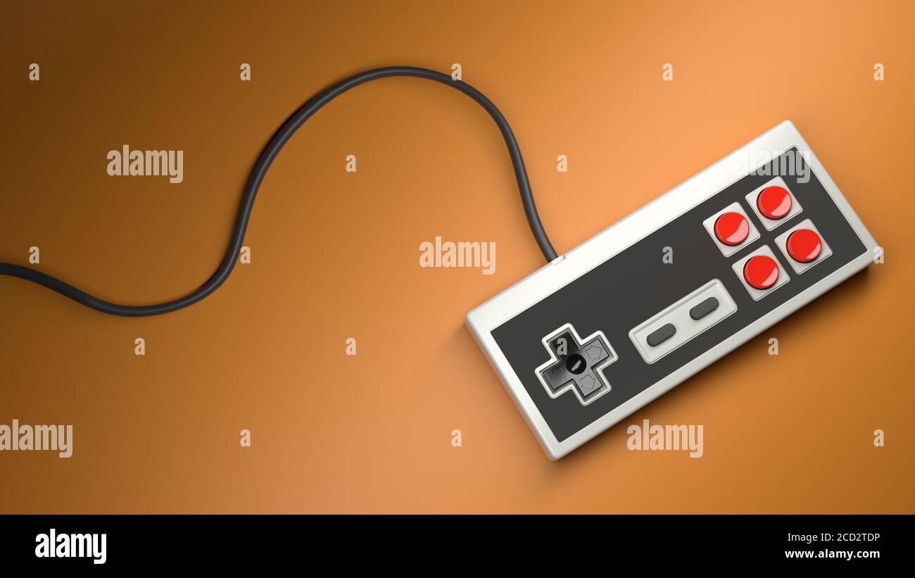 Retro computer gaming controller joystick with red and black buttons on ...