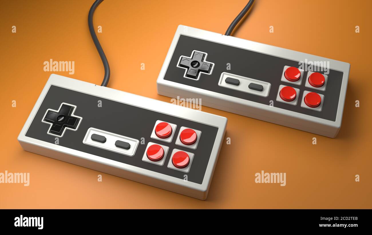 Retro computer gaming controller joystick with red and black buttons on ...