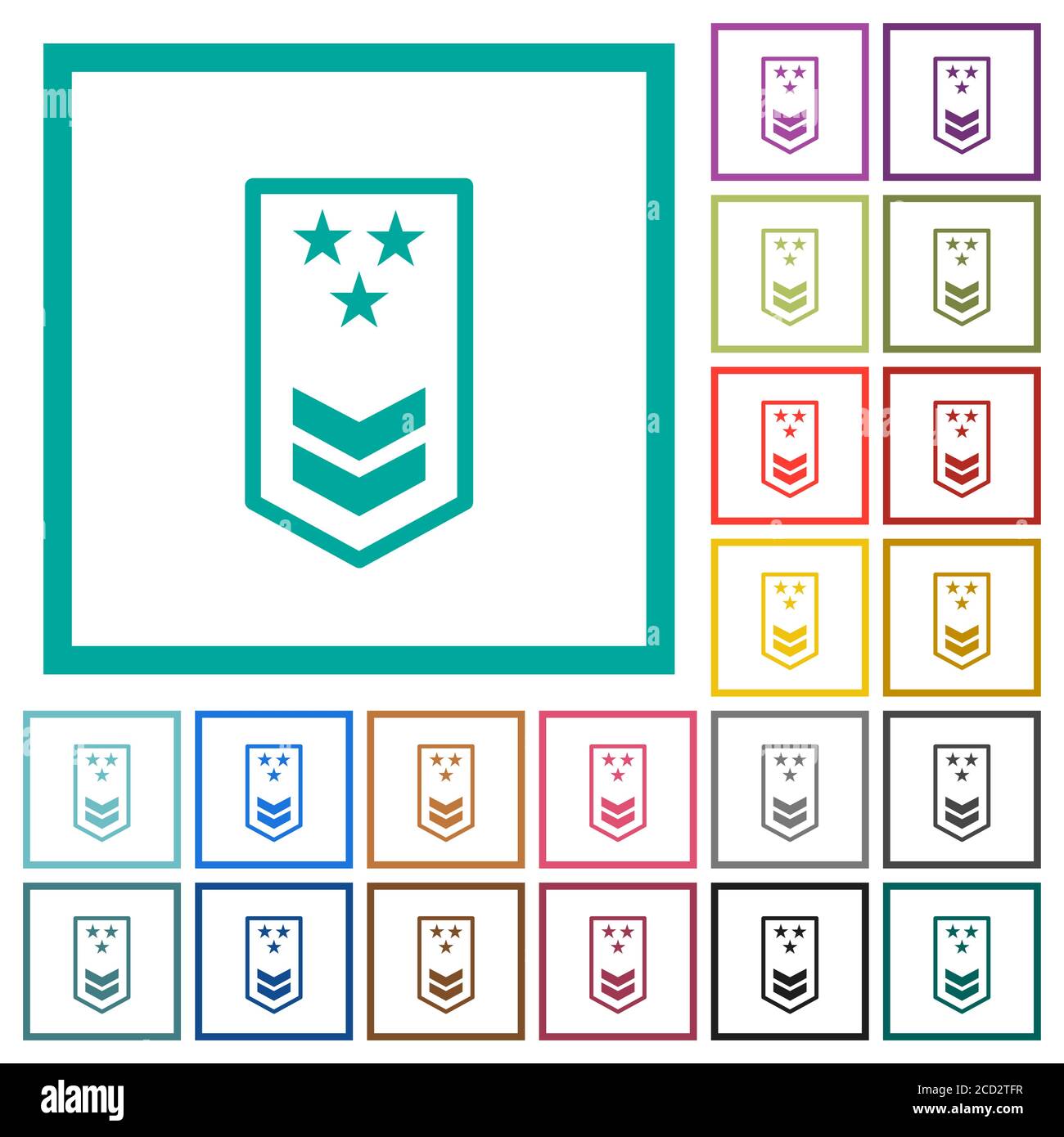 Military insignia with two chevrons and three stars flat color icons ...