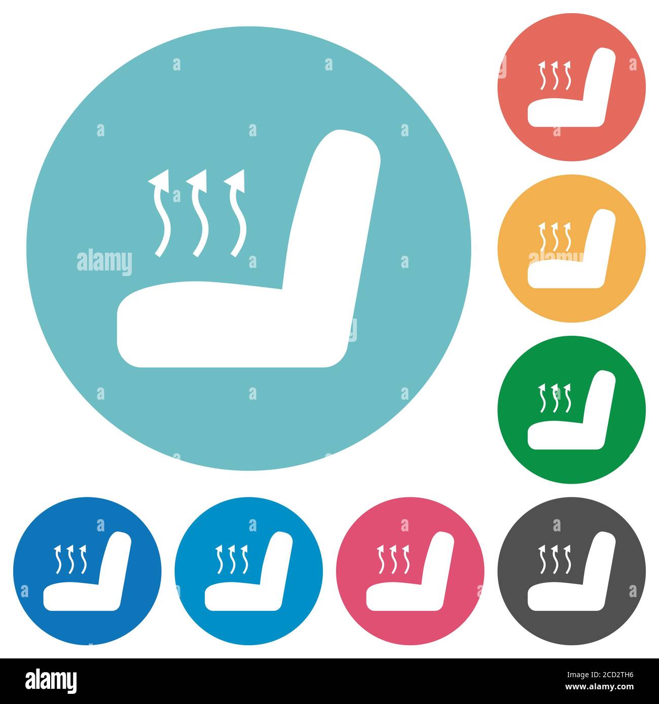 Car seat heating flat white icons on round color backgrounds Stock ...