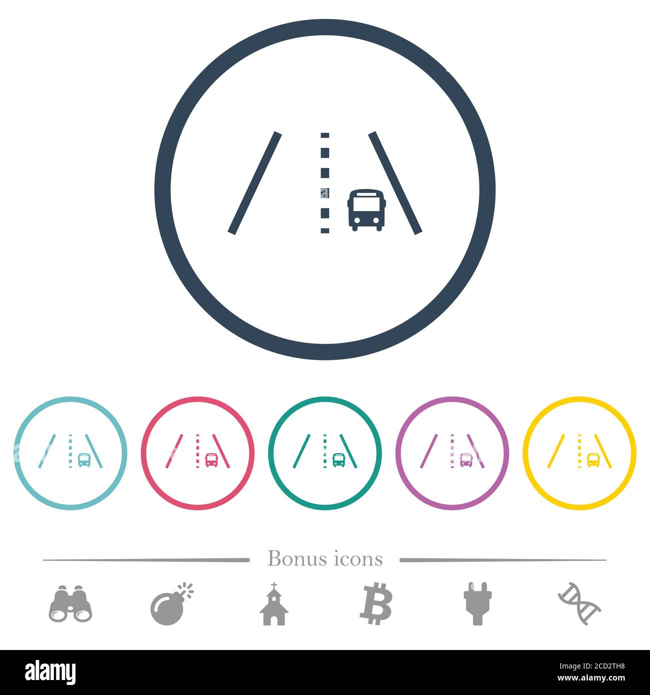 Bus lane flat color icons in round outlines. 6 bonus icons included ...