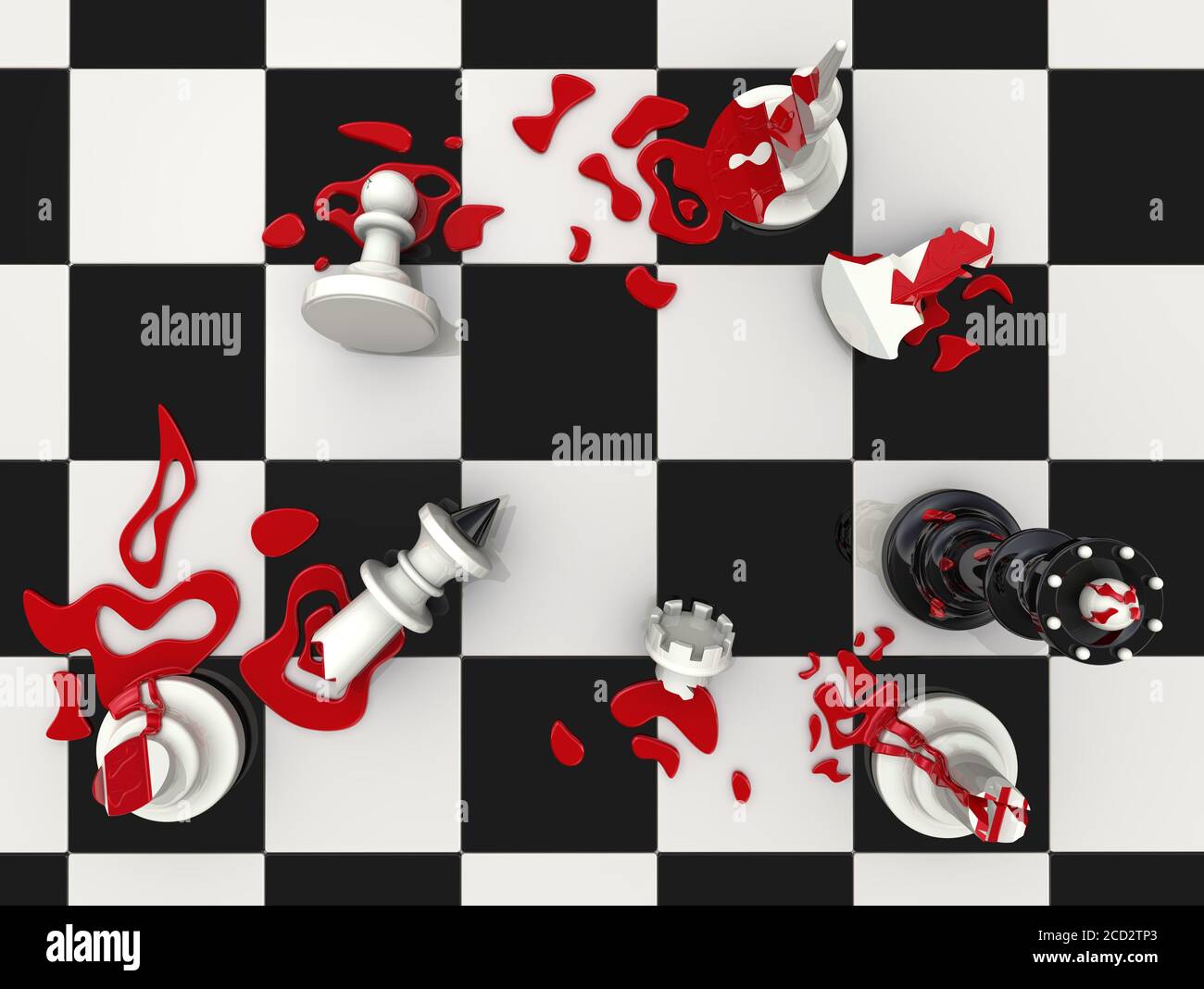 Chess game. Chess board with chess pieces killed and one live queen ...