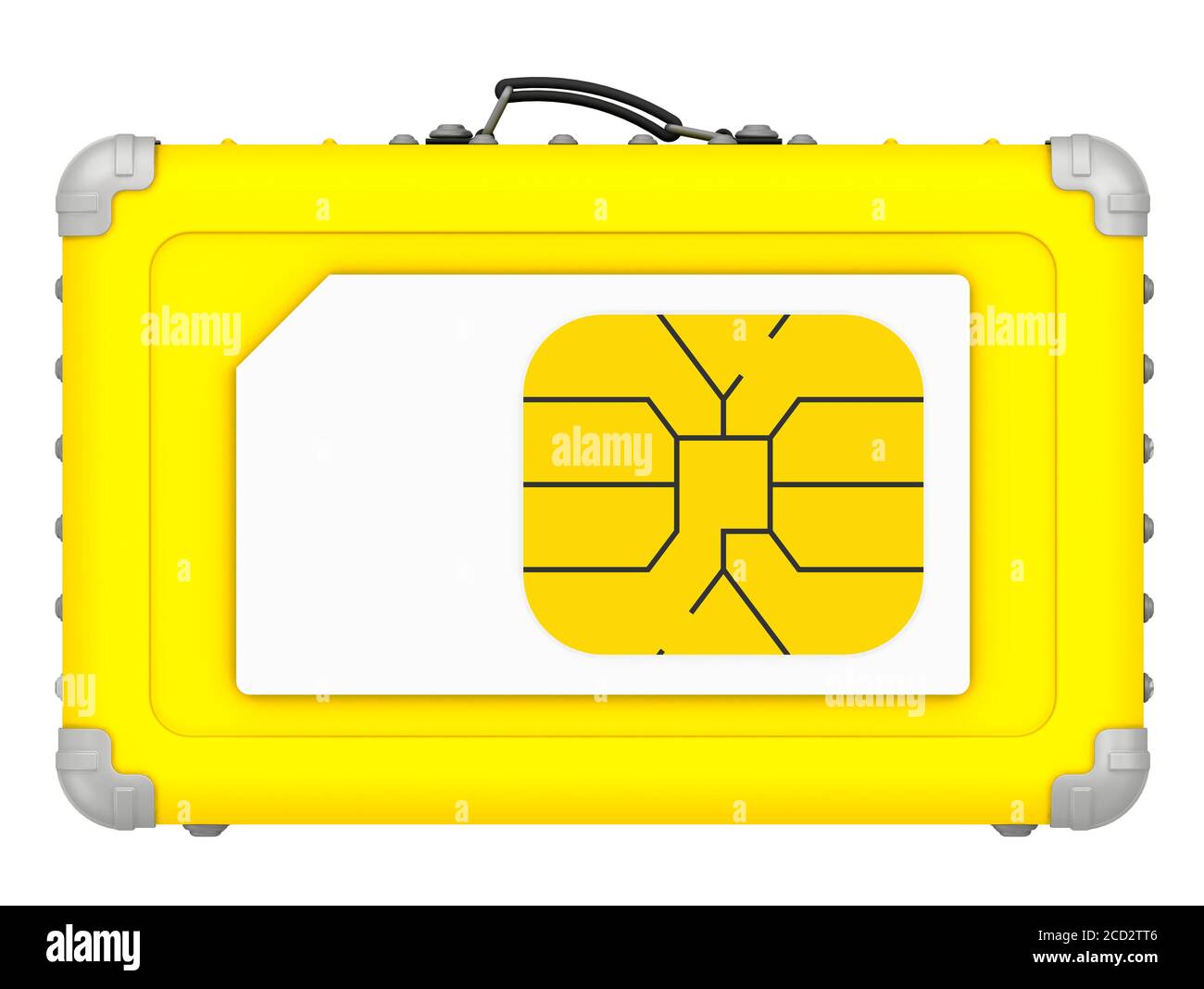 SIM-card for travel. Yellow suitcase and SIM card on the side. 3D ...