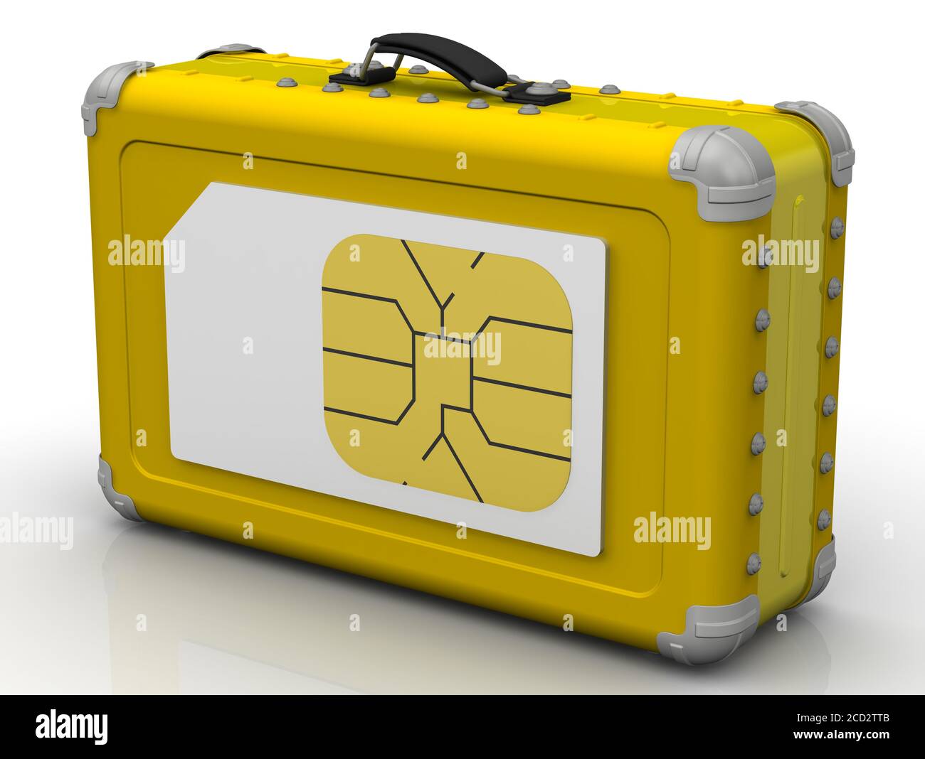 SIM-card for travel. Yellow suitcase and SIM card on the side. 3D ...