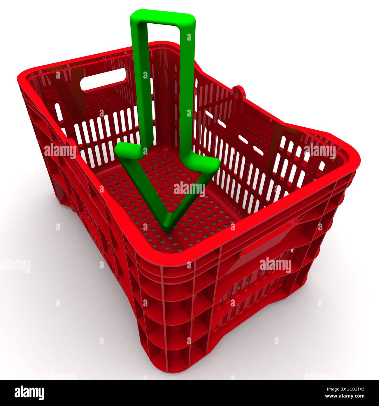 The green arrow indicating the direction in the box. Red plastic box ...