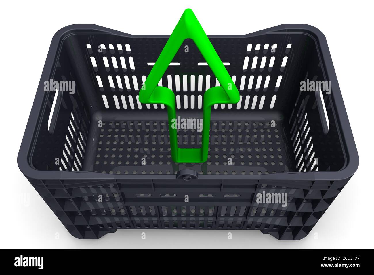 The green arrow indicates the direction "out of the box".Black plastic ...