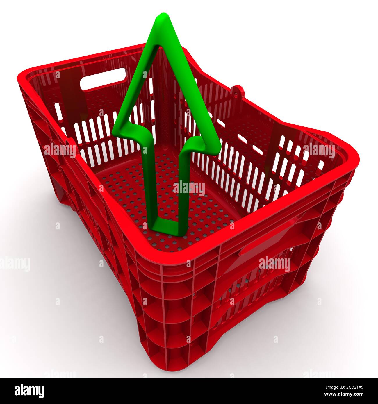 The green arrow indicating the direction in the box. Red plastic box ...