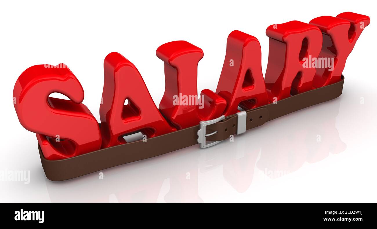 Low salary concept. Red word SALARY is tightened strap. Wage shortage ...