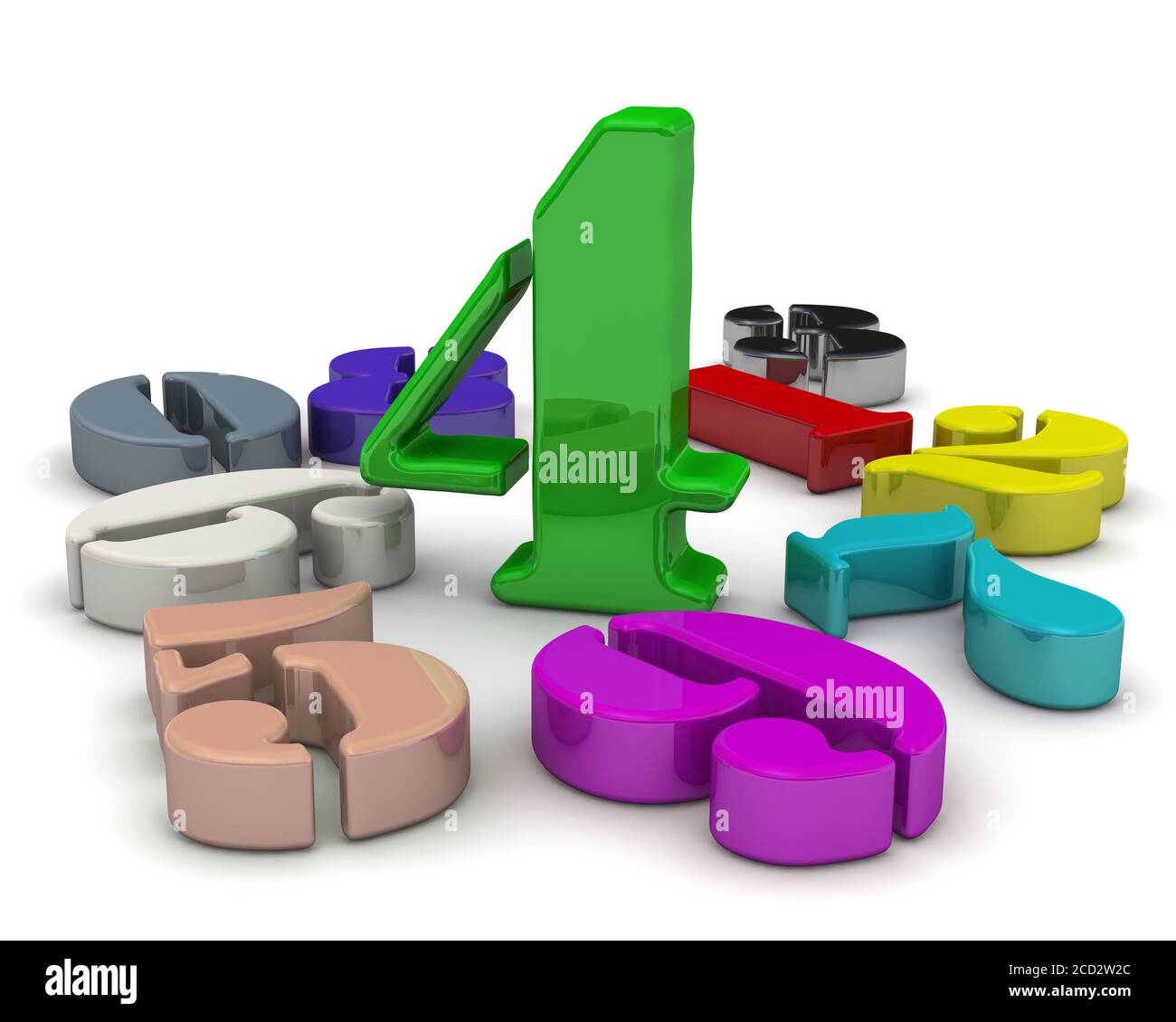 Number Four in the middle of numbers. 3d colorful numbers lying on ...