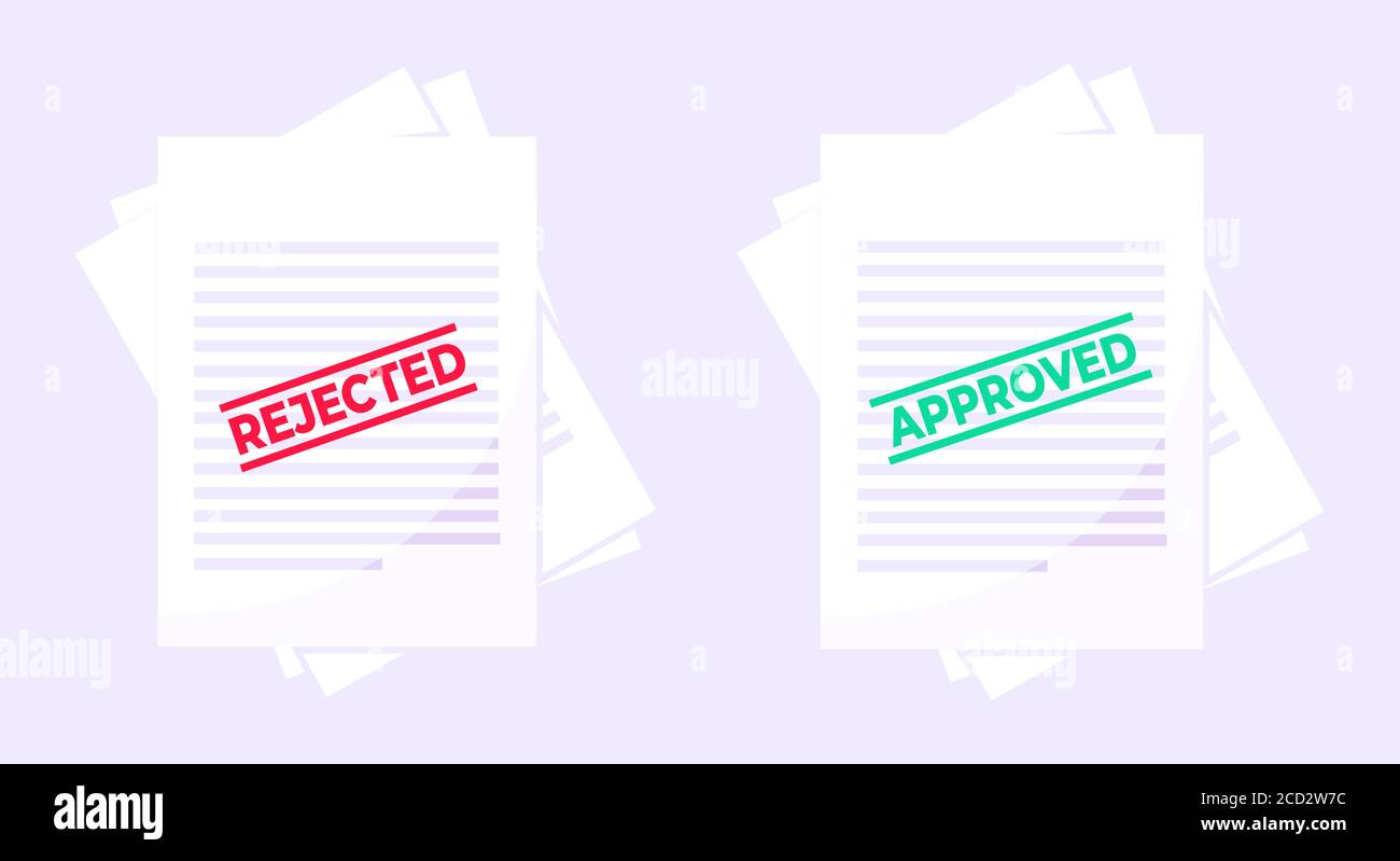 Rejected and approved claim or credit loan form, paper sheets and ...