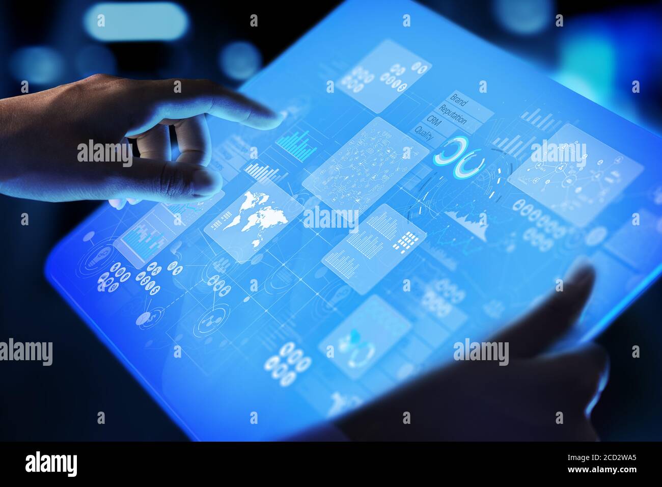 Business intelligence analyst dashboard on virtual screen. Big data ...
