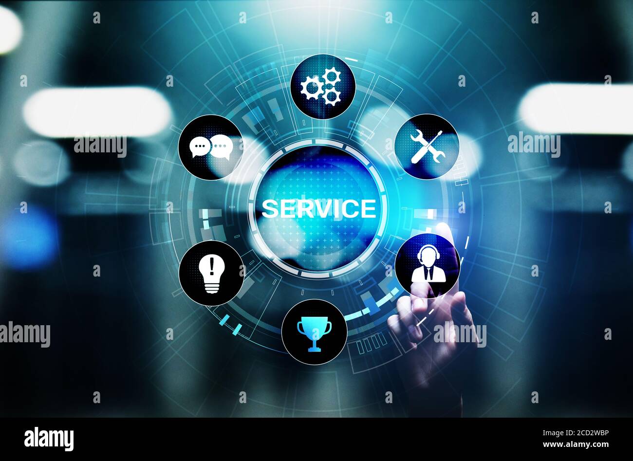 Service support customer help call center Business technology button on ...