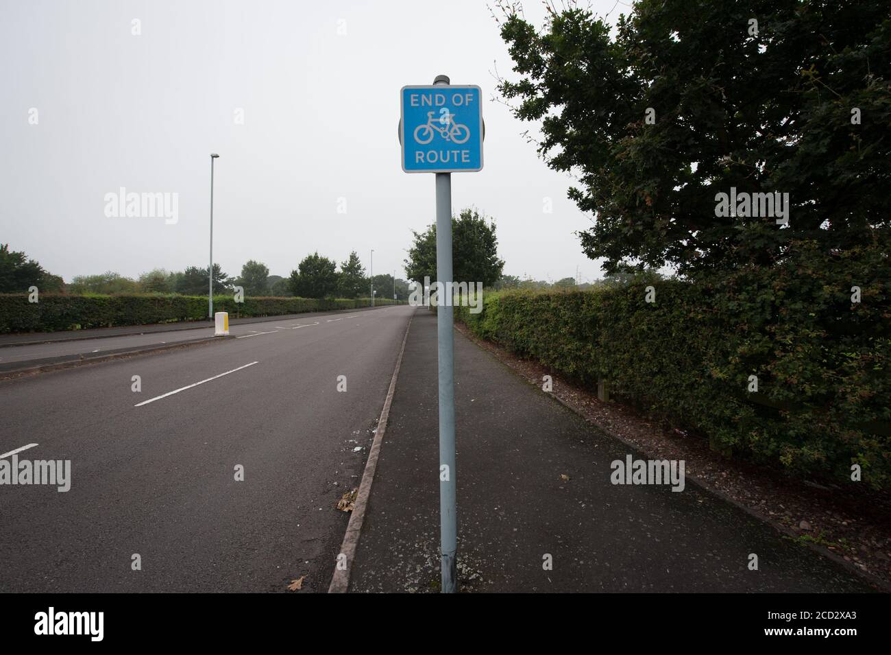 UK cycle path with end of route sign Stock Photo - Alamy