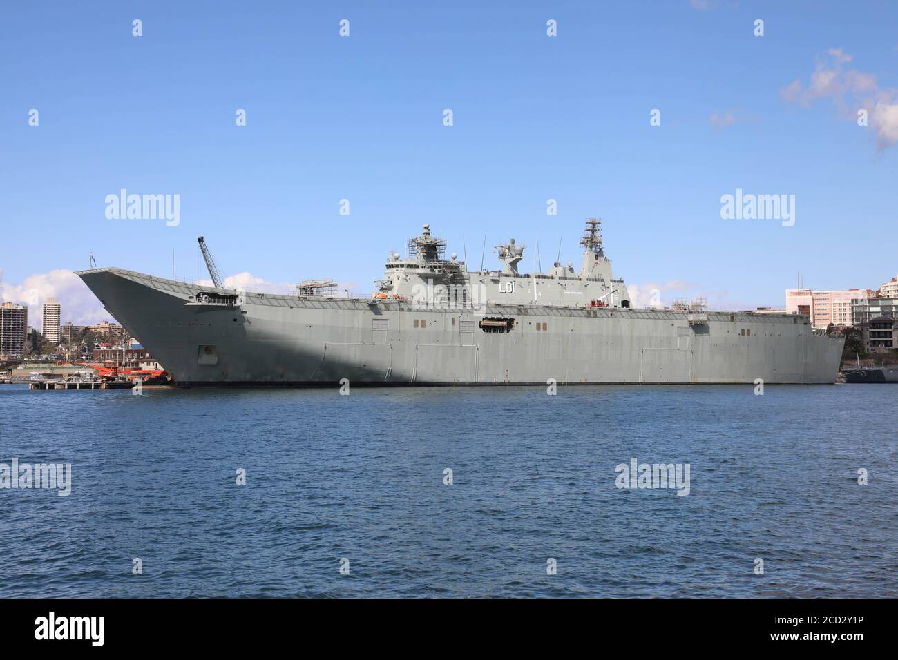 A ship moored at Garden Island Royal Australian Navy base, Sydney, NSW ...