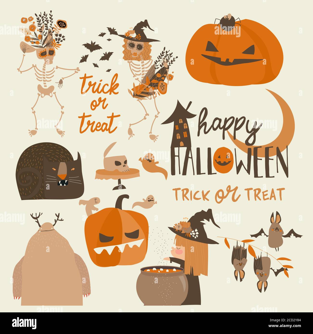 Set Of Different Halloween Elements And Characters Stock Vector Image ...