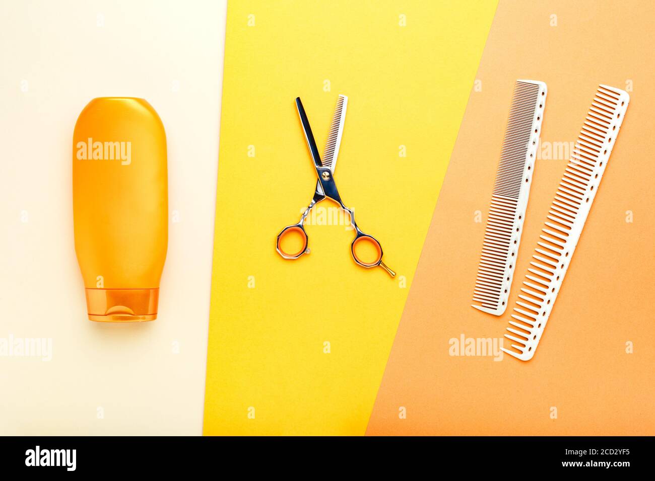 Hair Brush comb scissors shampoo hair cosmetics. Hairdresser tools ...