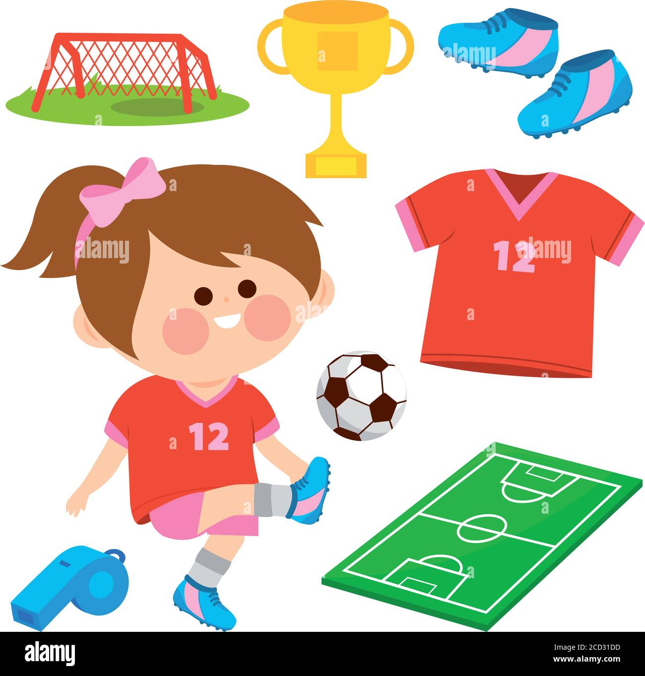 Little girl playing soccer. Vector collection Stock Vector Image & Art ...