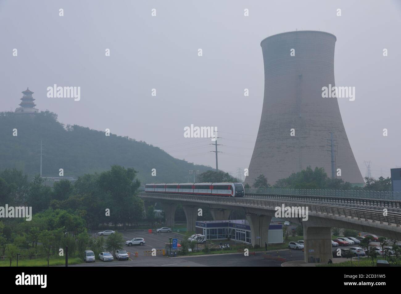 A train of S1 line, a medium low speed maglev line, passing by the ...