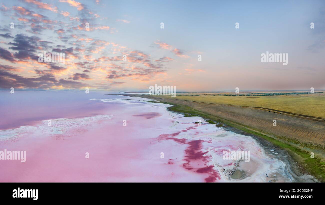 Top view of the salt-covered shore of Pink Lake Stock Photo - Alamy