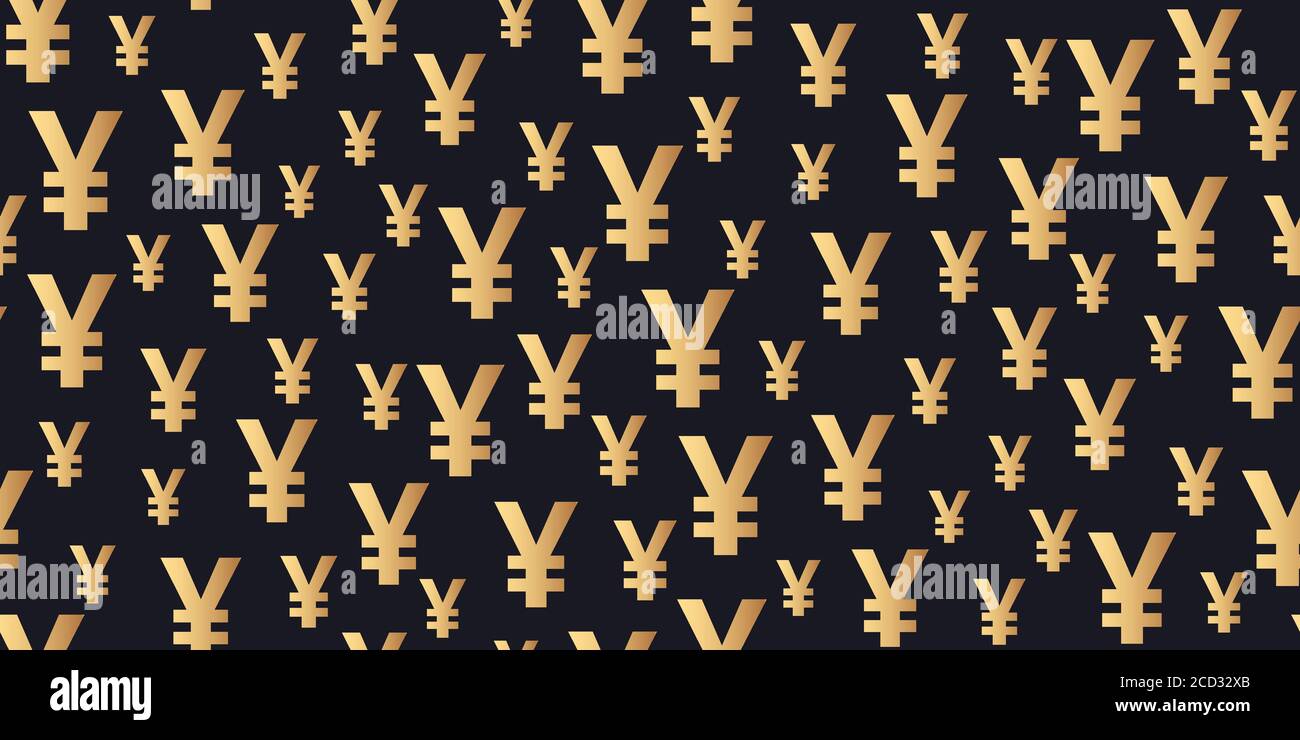 Horizontal seamless pattern of the symbols of yen currency on black ...