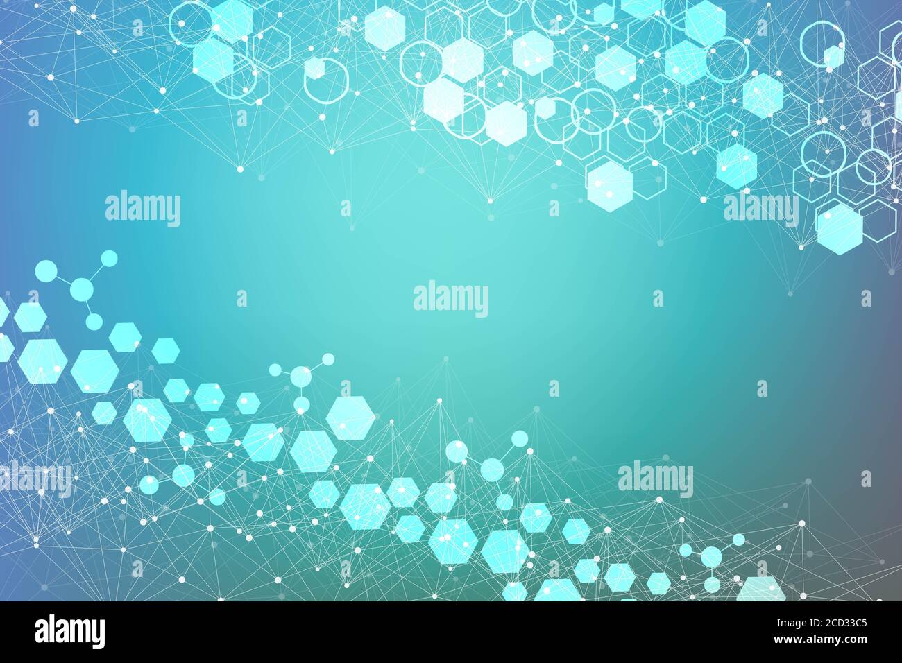Science network pattern, connecting lines and dots. Technology hexagons ...