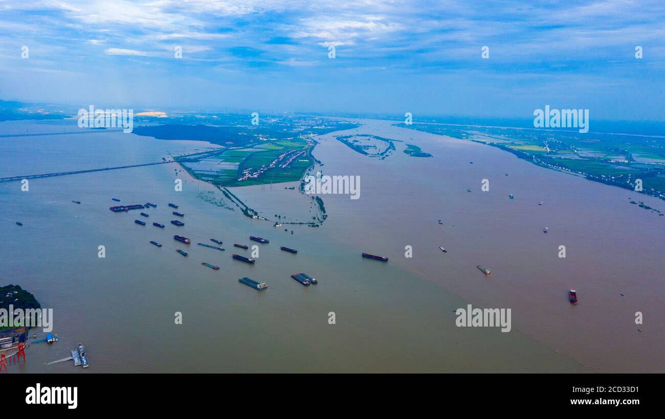An aerial view of the Poyang Lake, the largest freshwater lake in China ...