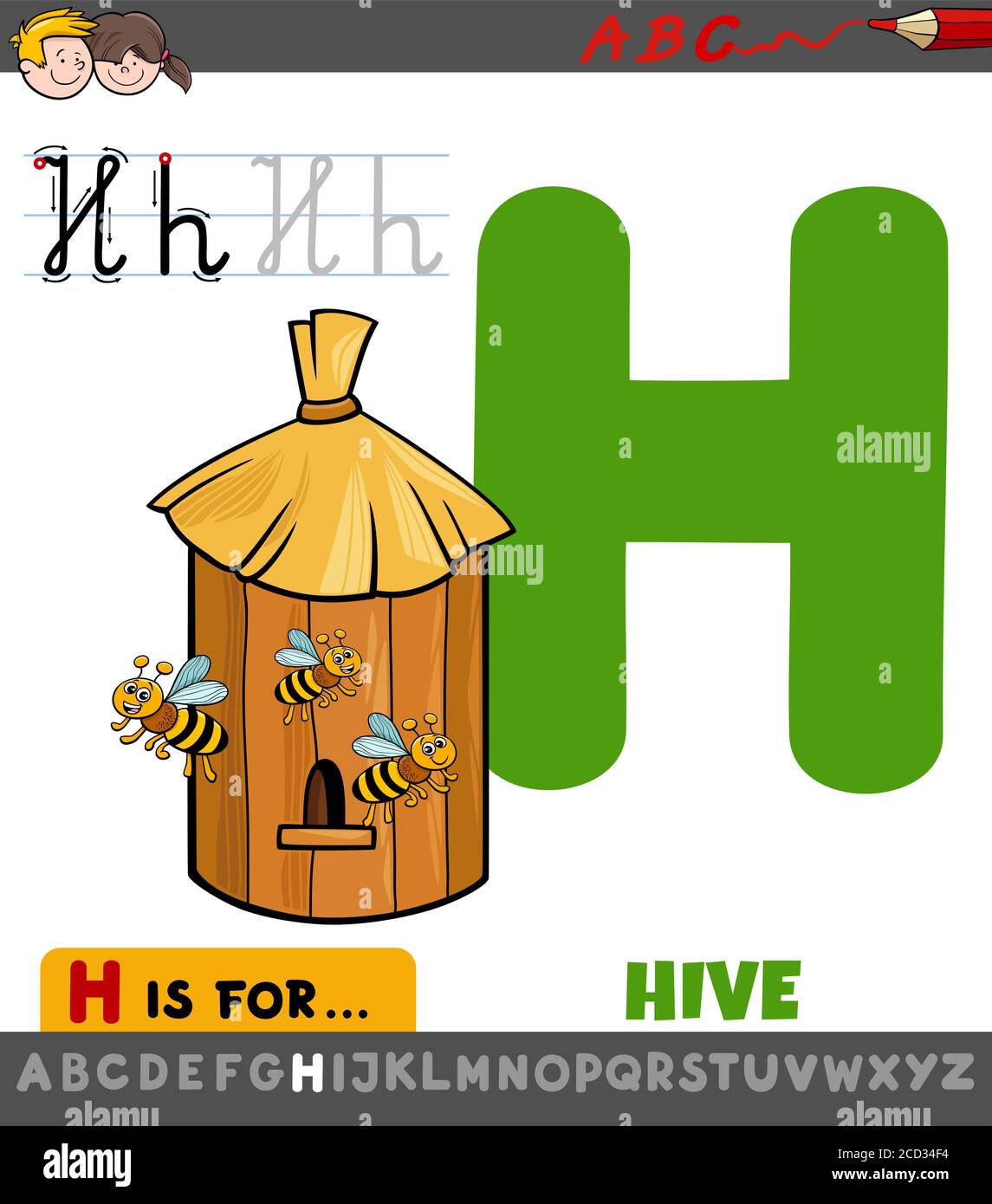 Educational Cartoon Illustration of Letter H from Alphabet with Bee ...
