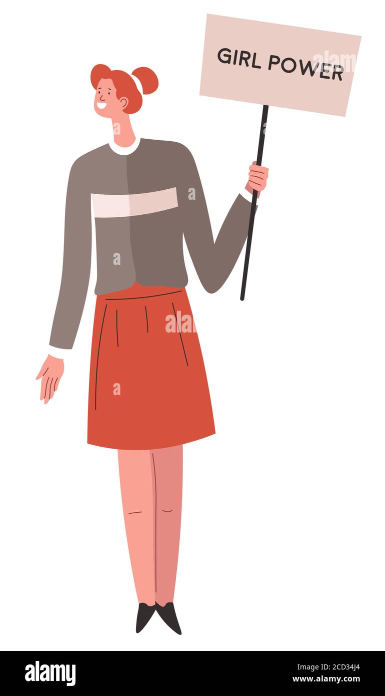 Feminist protesting with banner, girl power movement vector Stock ...