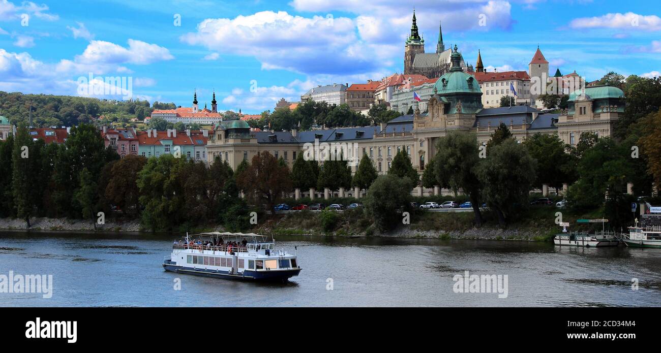 Cruise of ship Luznice on the river Vltava, in Prague, Czech Republic ...