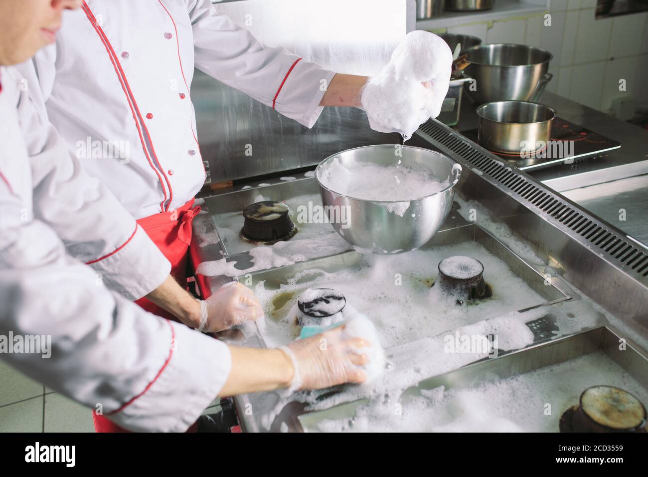 Sanitary day in the restaurant. Repeats wash your workplace. Cooks wash ...