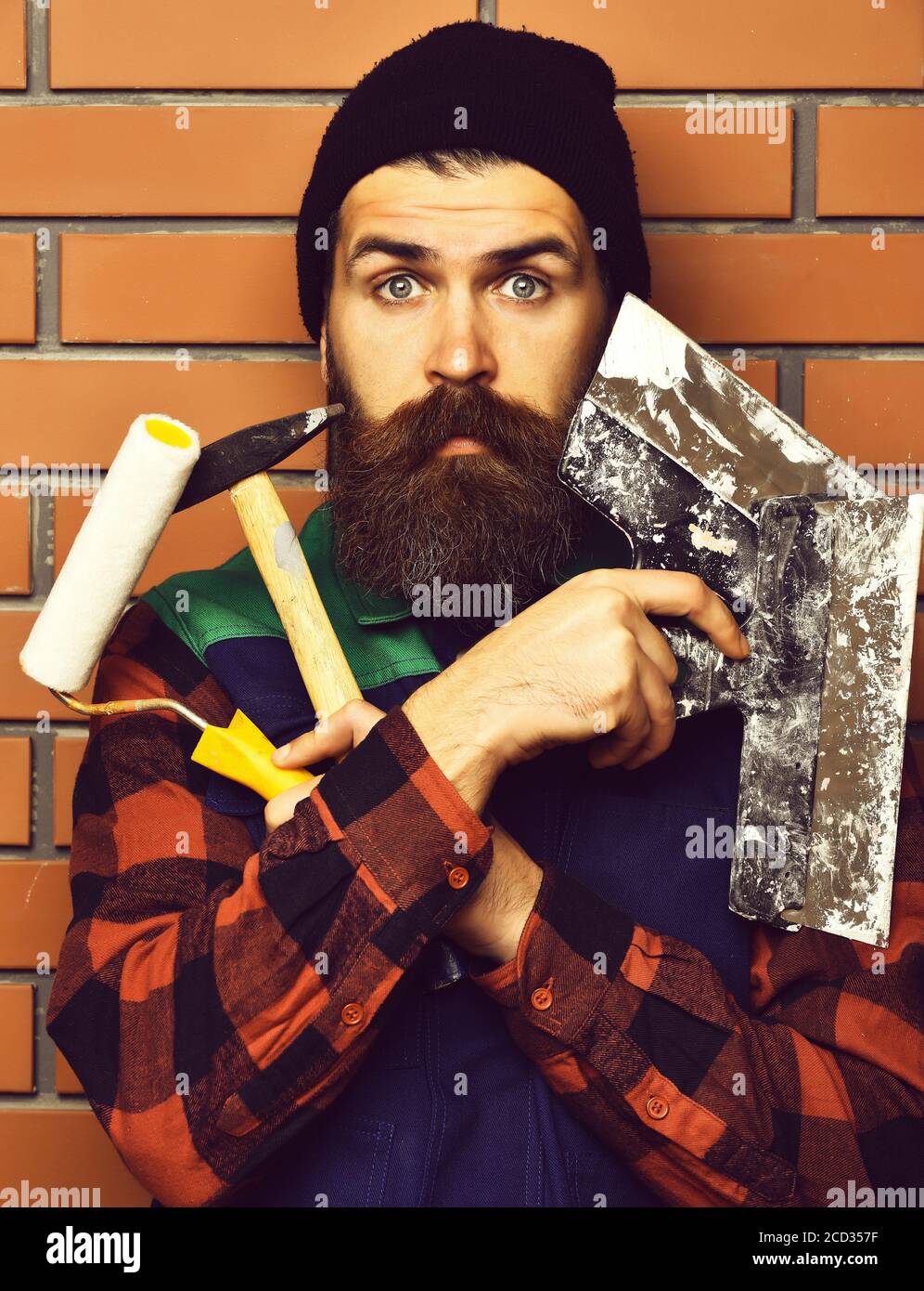 bearded foreman, long beard, brutal caucasian hipster with moustache ...