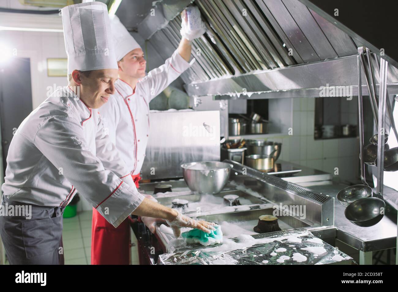 Sanitary day in the restaurant. Repeats wash your workplace. Cooks wash ...