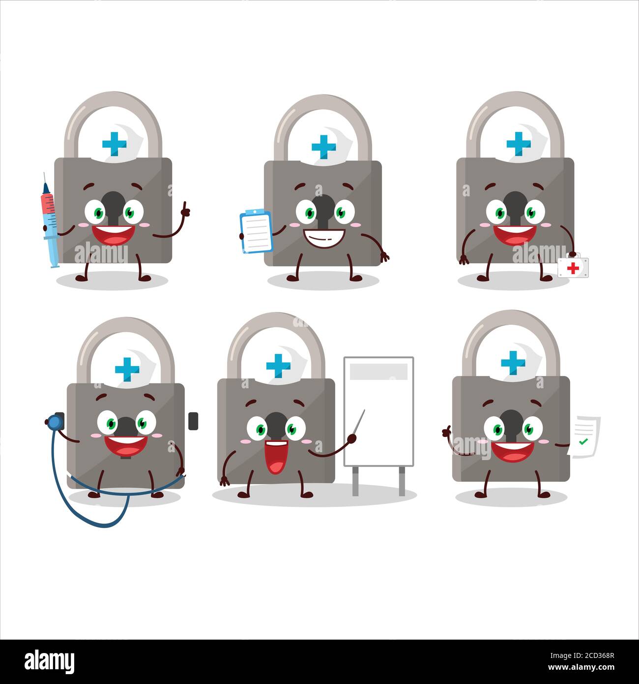 Doctor profession emoticon with lock cartoon character Stock Vector ...