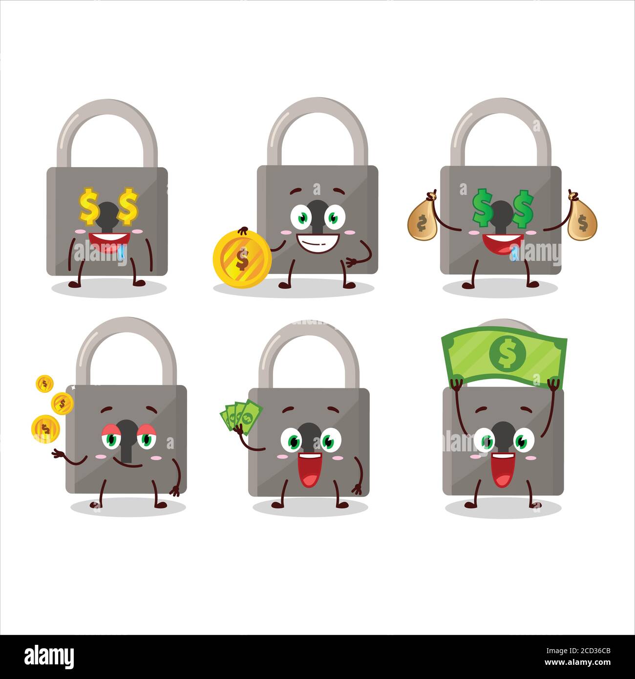 Lock cartoon character with cute emoticon bring money Stock Vector ...