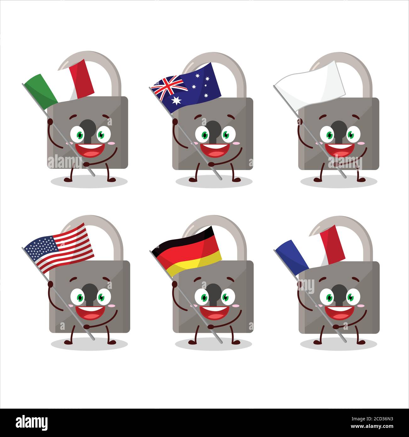 Lock cartoon character bring the flags of various countries Stock ...