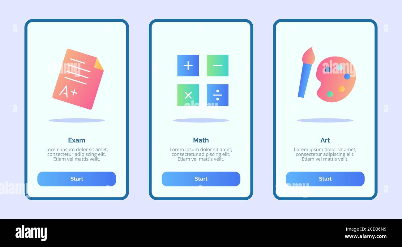 Exam math art for mobile apps template banner page UI with three ...