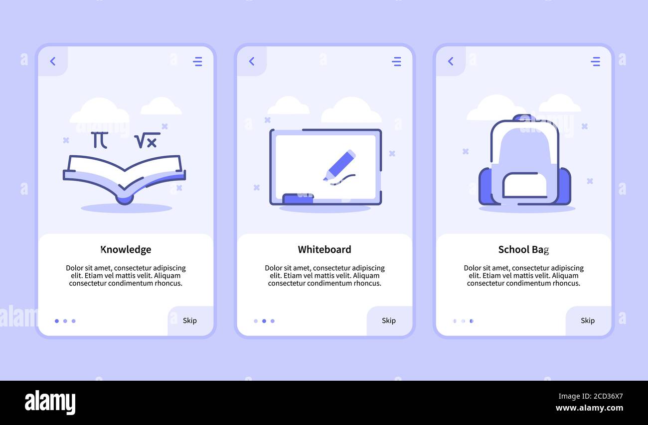 Knowledge Whiteboard School Bag Onboarding Screen For Mobile Apps Template Banner Page Ui With