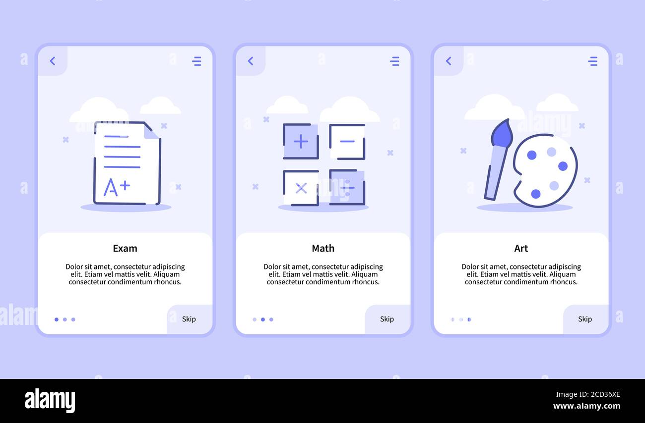 Exam math art onboarding screen for mobile apps template banner page UI ...
