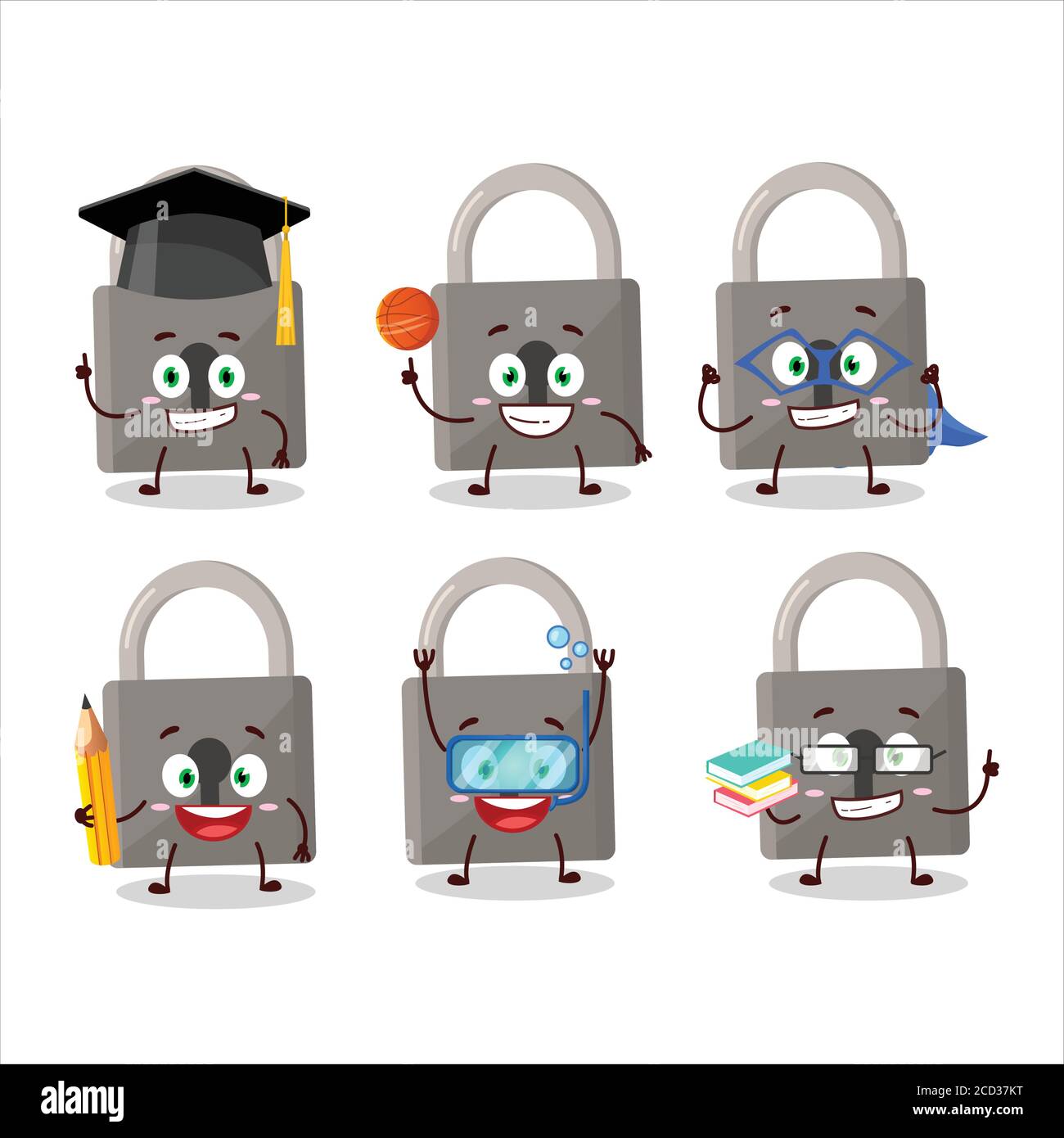 School student of lock cartoon character with various expressions Stock ...